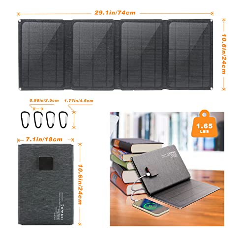 Foldable Solar Panel Charger w/ 5V/12V USB Ports 30W Portable Solar Charger for Cell Phone, Power Bank, Laptop, Digital Camera, Drone, etc.