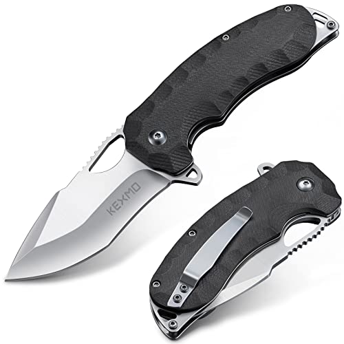 KEXMO Pocket Knife for Men, 3.1'' Ultra Sharp Blade G10 Handle Folding Pocket Knife with Sheath and Clip, EDC Tactical Knife for Survival Camping Hunting Hiking Gift for Men, Black