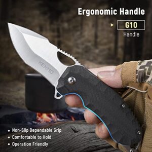 KEXMO Pocket Knife for Men, 3.1'' Ultra Sharp Blade G10 Handle Folding Pocket Knife with Sheath and Clip, EDC Tactical Knife for Survival Camping Hunting Hiking Gift for Men, Black