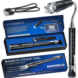 MANWALD Rechargeable Magnetic Pickup Tool, Valentines Day Gifts for Men, Telescoping Magnetic Flashlights with Extendable Magnet Stick, Cool Gadgets Gifts for Men, Dad, Husband