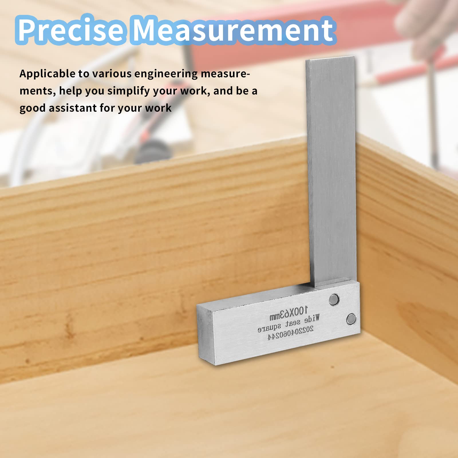 Biaungdo Machinist Square, 4" x 2.5" Mechanical Steel High Precision Square, Wide Seat Square 90 Right Angle Engineer Tool L-Type Measuring Tool for Woodworking(100 x 63mm)