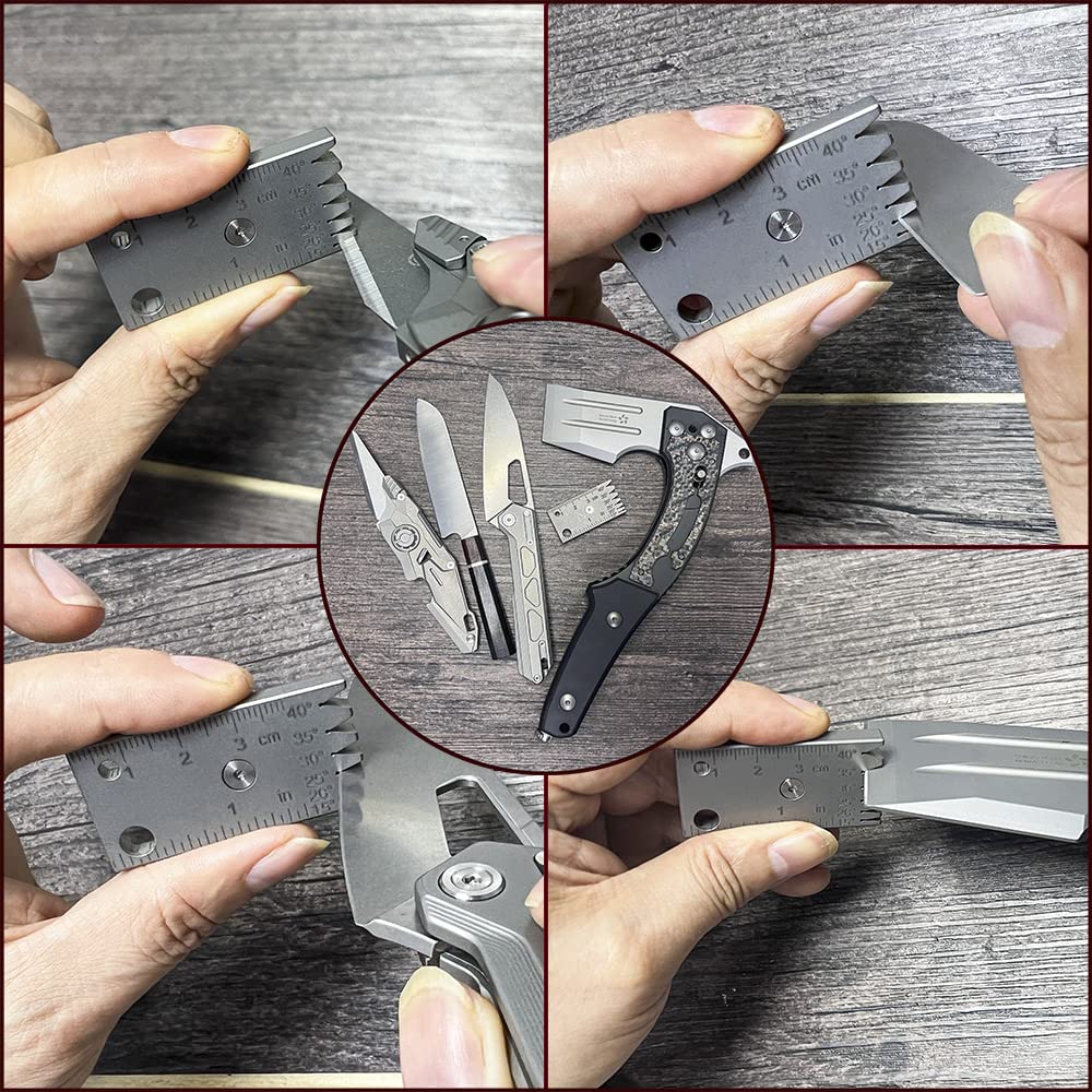 TACRAY Titanium Bevel Gauge for Knife and Axe (Angle Protractor Range 15°-40°), Multi-FunctionalTools with Screwdrivers (T6/T8) and Small Straight Scale in Centimeters/Inches