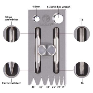 TACRAY Titanium Bevel Gauge for Knife and Axe (Angle Protractor Range 15°-40°), Multi-FunctionalTools with Screwdrivers (T6/T8) and Small Straight Scale in Centimeters/Inches