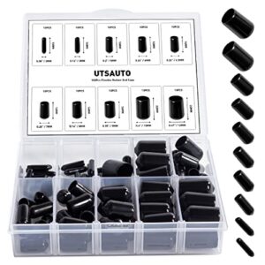 utsauto 100pcs flexible rubber end caps 10 most popular size round screw thread protectors black vinyl blot protector safety caps kit for tube screw bolt (2mm,3mm,5mm,6mm,6.5mm,7mm,8mm,9mm,10mm,12mm)