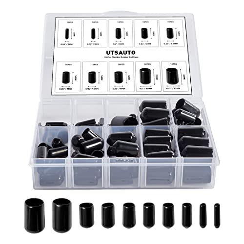 UTSAUTO 100Pcs Flexible Rubber End Caps 10 Most Popular Size Round Screw Thread Protectors Black Vinyl Blot Protector Safety Caps Kit for Tube Screw Bolt (2mm,3mm,5mm,6mm,6.5mm,7mm,8mm,9mm,10mm,12mm)