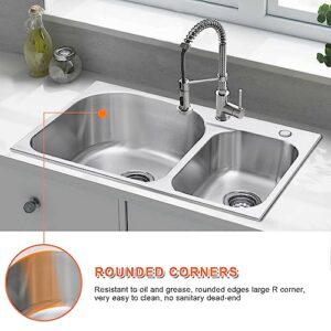 DIRECTUNIT 31.5-inch Drop-in Topmount Kitchen Sink Double Bowl with 2 Holes 18 Gauge Stainless Steel Sink with Silicone Protector Mat, 31.5" x 20.5" x 9"