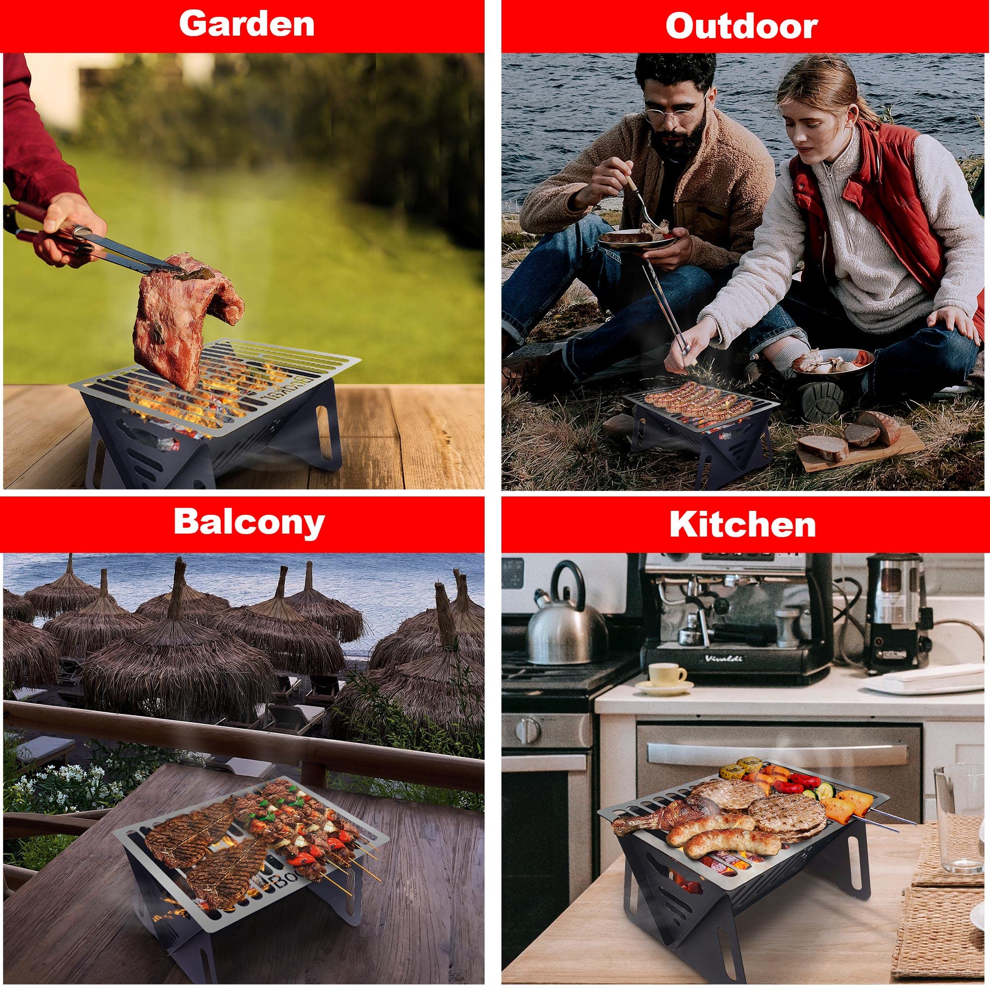 Bodkar Charcoal Grill, Small BBQ Grill Portable Lightweight smoker Grill, Barbecue Grill desk Tabletop Outdoor Grill for Camping Picnics Garden Beach Party 6"*4.6"*4.9"