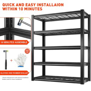 REIBII 40" W Garage Shelving 2000LBS Heavy Duty Storage Shelves 5 Tier Metal Shelves for Storage Rack Garage Shelf Shelving Units and Storage Shelves Pantry Industrial Shelves, 72" Hx40''Wx17.8''D