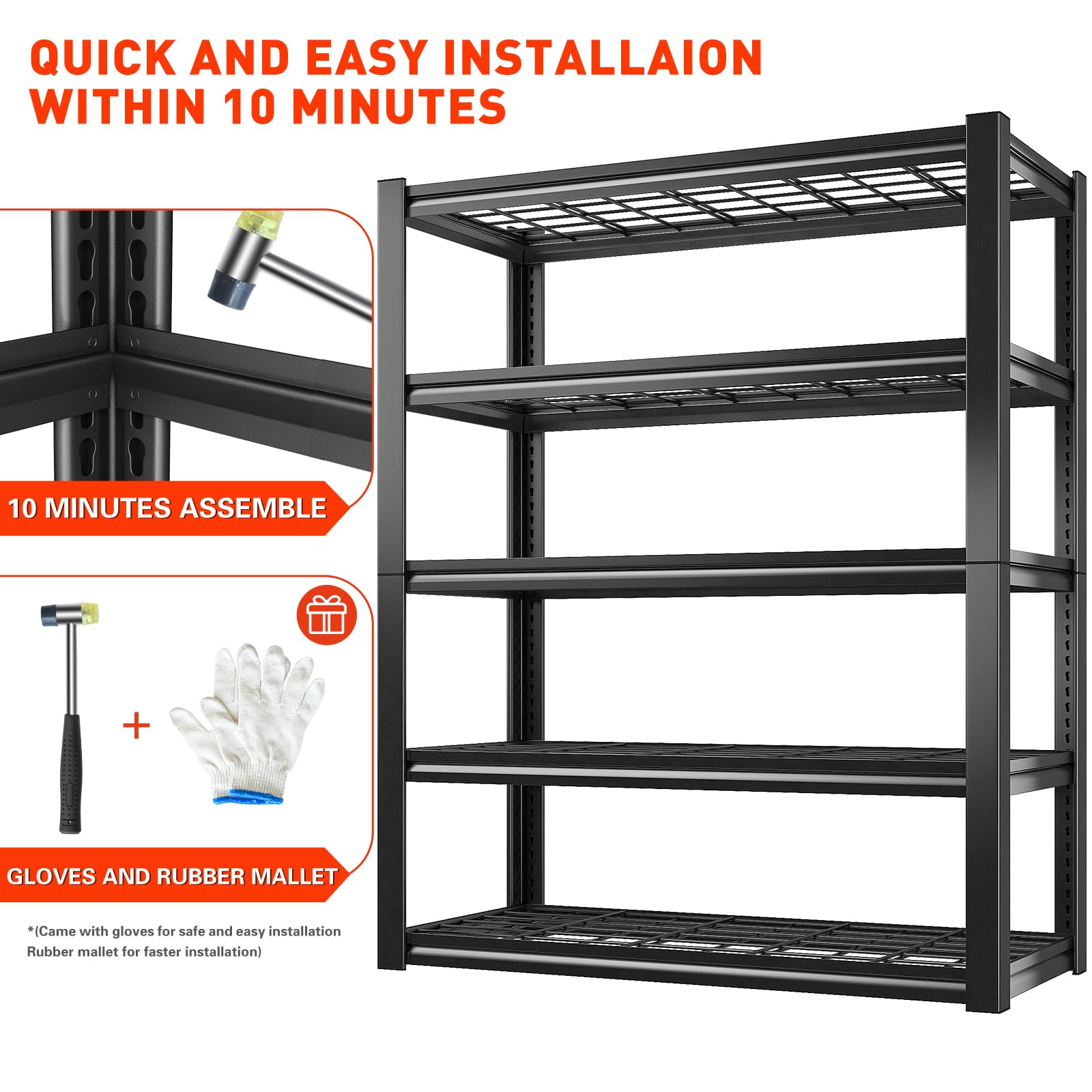 REIBII 40" W Garage Shelving 2000LBS Heavy Duty Storage Shelves 5 Tier Metal Shelves for Storage Rack Garage Shelf Shelving Units and Storage Shelves Pantry Industrial Shelves, 72" Hx40''Wx17.8''D