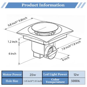 Bathroom Exhaust Fan with LED Light, Bathroom Fan with Light, Shower Ceiling Ventilation, Ultra Quiet Bathroom Fan 1.0 Sones 110 Cfm, White Ventilation Fan For Bathroom/Shower/Restroom/Office