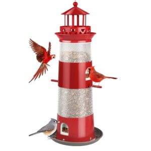 decflow bird feeders for outdoors hanging, wild bird feeders for outside squirrel proof, metal bird seed feeder for small birds, 4 lbs large capacity for cardinal, finch, sparrow, blue jay.