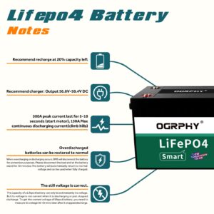 OGRPHY 48V 100AH LiFePO4 Battery with Bluetooth, 5.12kWh Grade A Cells Lithium Battery with 500A Peak Current, Up to 5000+ Deep Cycles Battery for Golf Cart, Solar, RV and Off Grid Applications