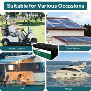 OGRPHY 48V 100AH LiFePO4 Battery with Bluetooth, 5.12kWh Grade A Cells Lithium Battery with 500A Peak Current, Up to 5000+ Deep Cycles Battery for Golf Cart, Solar, RV and Off Grid Applications