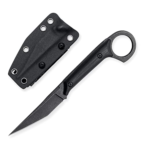 OOULORE Fixed Blade Knife, D2 Stonewashed Steel Blade G10 Handle, Tactical EDC sharp Straight Knife, Utility Knife for Outdoor Survival Hiking Camping with Kydex Sheath OS1014 (Black)