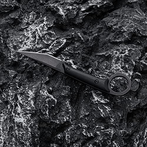 OOULORE Fixed Blade Knife, D2 Stonewashed Steel Blade G10 Handle, Tactical EDC sharp Straight Knife, Utility Knife for Outdoor Survival Hiking Camping with Kydex Sheath OS1014 (Black)