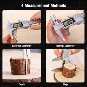 Raynesys Digital Caliper 6 inch 150mm Micrometer Caliper Digital Caliper All Stainless Steel Electronic Diameter Measuring Tool with Large LCD Screen for Household/Jewelers/DIY