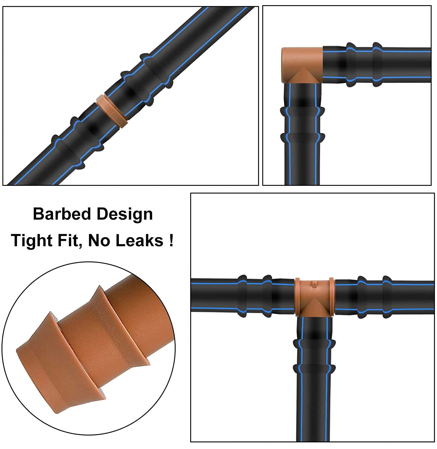 Jayee Drip Irrigation Barbed Fittings Set, Including 25 Tees,25 Elbows and 30 Couplings, Barbed Connectors for Universal 1/2 Inch Drip tubing or Sprinkler System