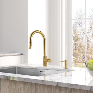 AguaStella AS60BG Brushed Gold Kitchen Sink Faucet with Pull Down Sprayer Single Handle