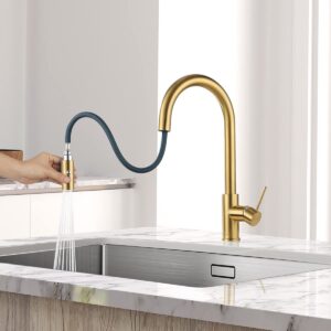 AguaStella AS60BG Brushed Gold Kitchen Sink Faucet with Pull Down Sprayer Single Handle