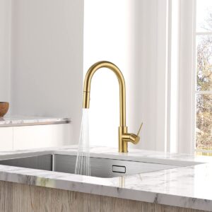 AguaStella AS60BG Brushed Gold Kitchen Sink Faucet with Pull Down Sprayer Single Handle