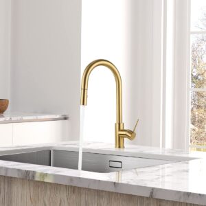 AguaStella AS60BG Brushed Gold Kitchen Sink Faucet with Pull Down Sprayer Single Handle