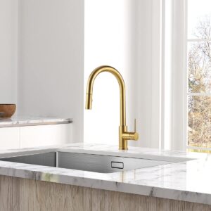 AguaStella AS60BG Brushed Gold Kitchen Sink Faucet with Pull Down Sprayer Single Handle