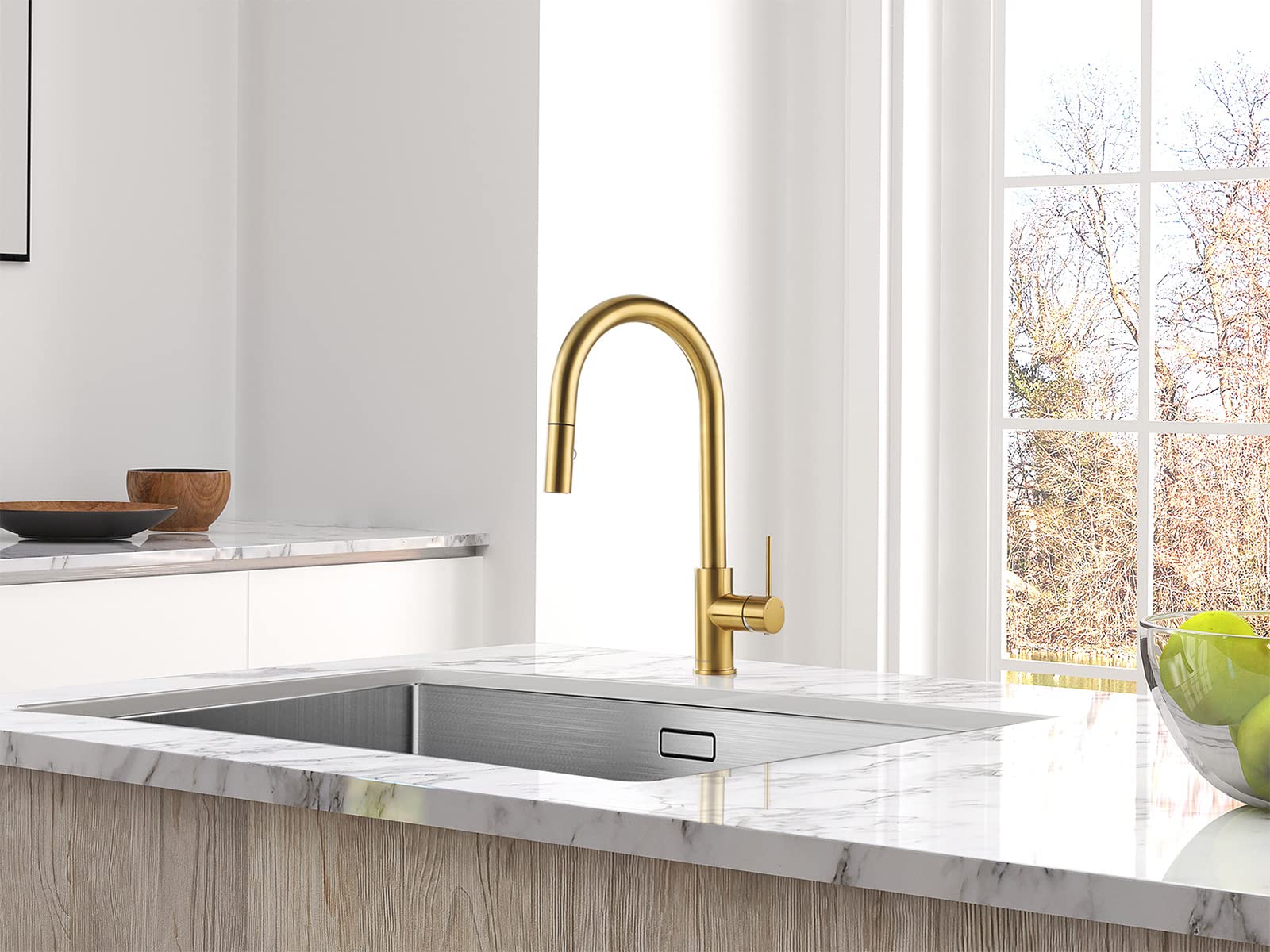 AguaStella AS60BG Brushed Gold Kitchen Sink Faucet with Pull Down Sprayer Single Handle