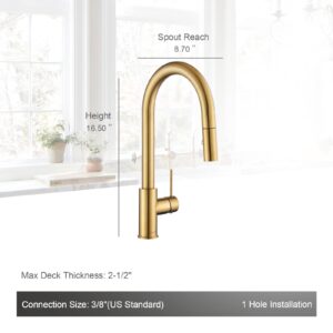 AguaStella AS60BG Brushed Gold Kitchen Sink Faucet with Pull Down Sprayer Single Handle