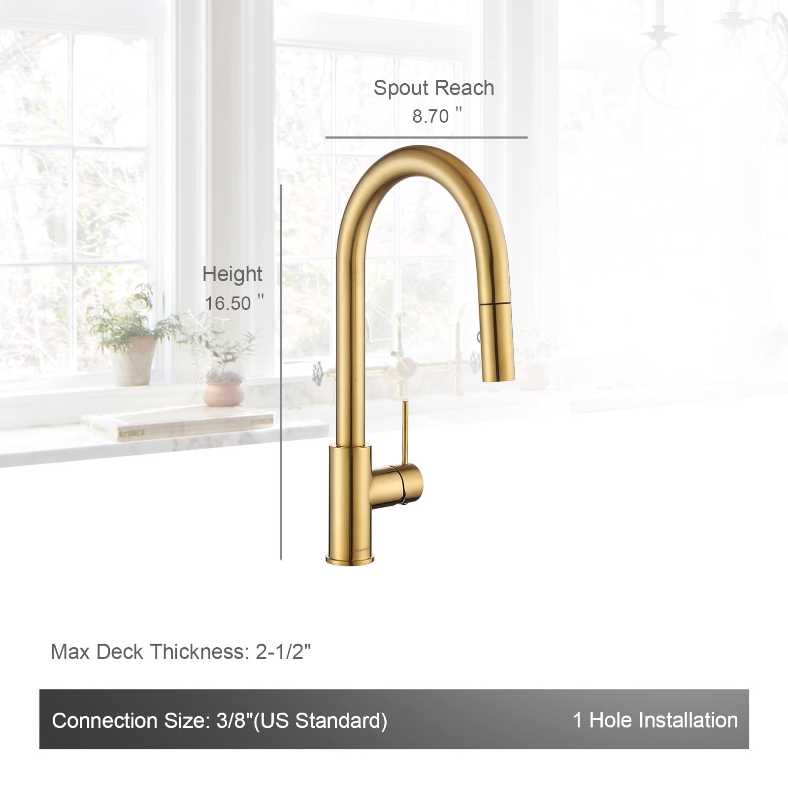 AguaStella AS60BG Brushed Gold Kitchen Sink Faucet with Pull Down Sprayer Single Handle