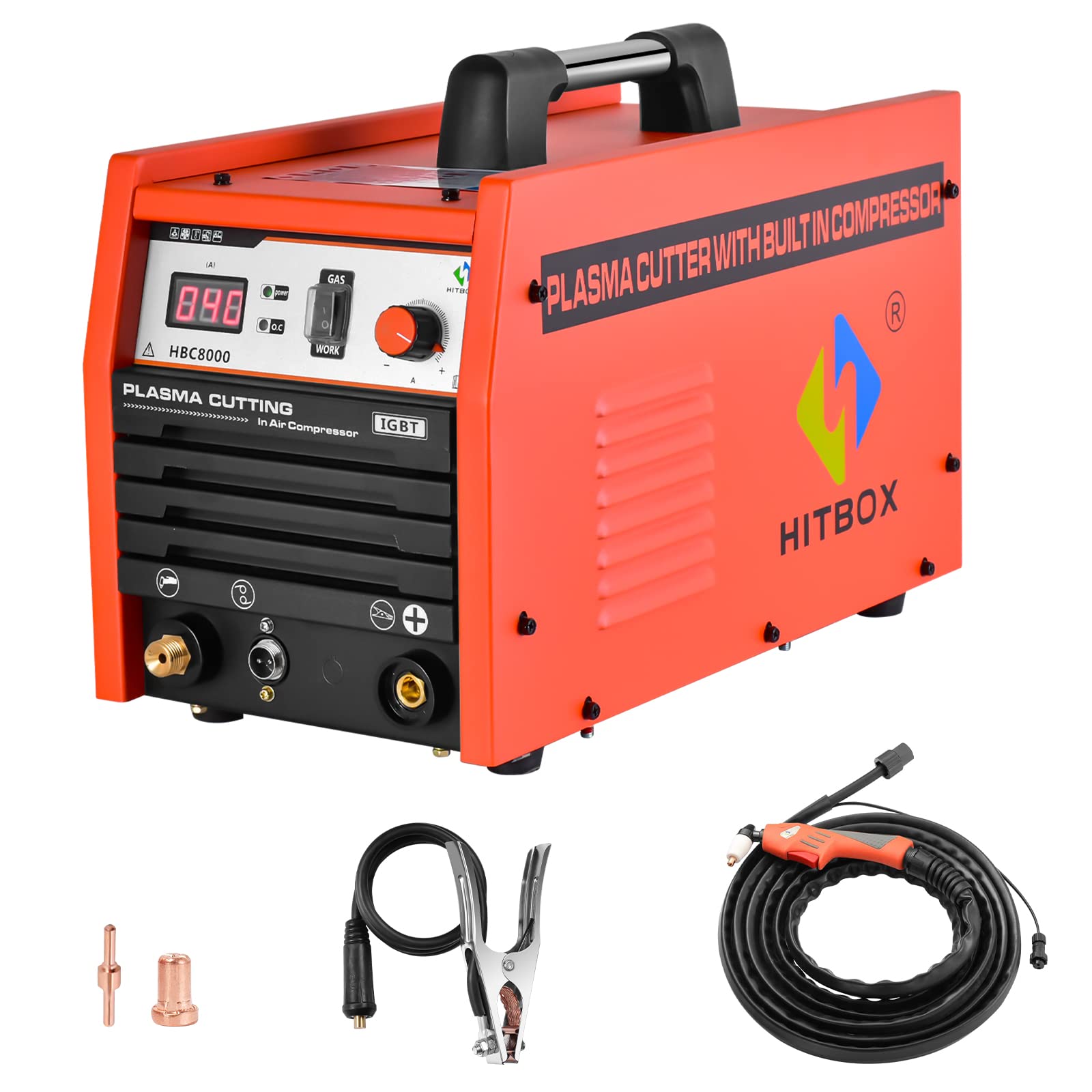 HITBOX 40 Amp Plasma Cutter with Built-In Air Compressor 220V Digital Inverter IGBT Clean Cut Plasma Cutting Machine HBC8000PRO