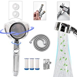 high pressure shower head,360° rotating shower head holder 3 settings with on/off switch,drill-free base,3 shower filters with 78" stainless hose shower head with handheld