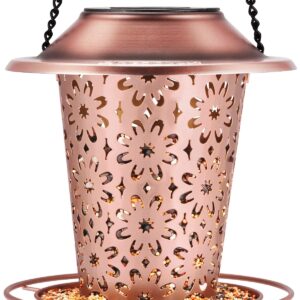 Bird Feeders for Outdoors Hanging Solar Bird Feeder Garden Lantern for Outside Patio Decoration Gift for Wild Bird Lovers Metal Easy to Clean and Fill