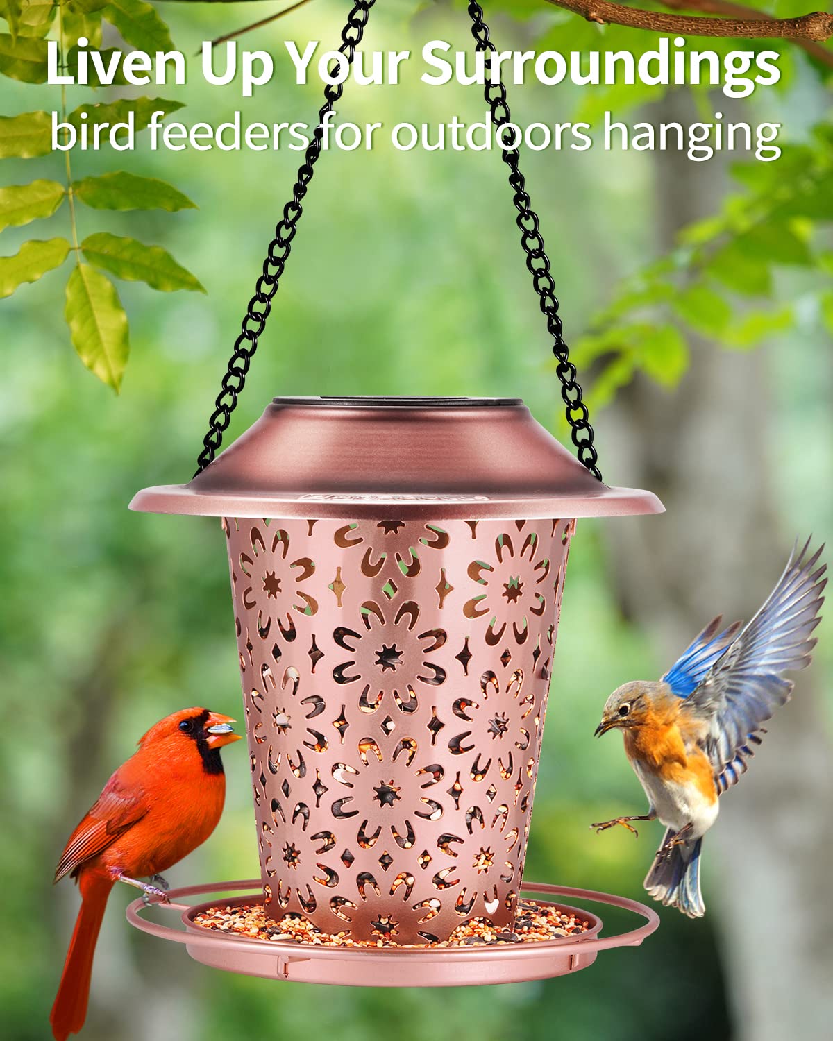 Bird Feeders for Outdoors Hanging Solar Bird Feeder Garden Lantern for Outside Patio Decoration Gift for Wild Bird Lovers Metal Easy to Clean and Fill