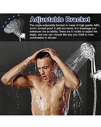 Detachable Shower head with Handheld Spray Combo, Apartment must haves High Pressure with Long Hose 10 Multifunctional Set Mode, Wall Installed Rain Showerhead, Adjustable Bracket Built-in Clean Jet