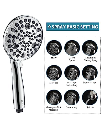 Detachable Shower head with Handheld Spray Combo, Apartment must haves High Pressure with Long Hose 10 Multifunctional Set Mode, Wall Installed Rain Showerhead, Adjustable Bracket Built-in Clean Jet