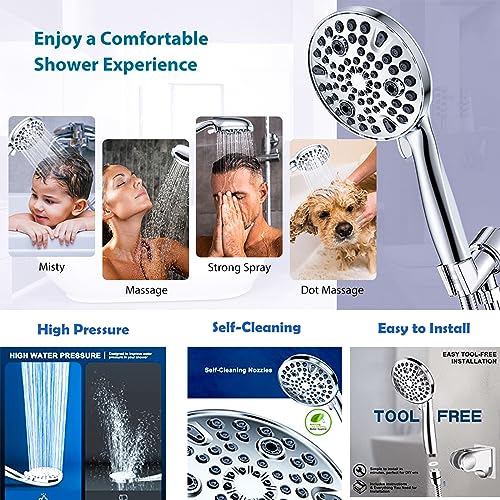 Detachable Shower head with Handheld Spray Combo, Apartment must haves High Pressure with Long Hose 10 Multifunctional Set Mode, Wall Installed Rain Showerhead, Adjustable Bracket Built-in Clean Jet