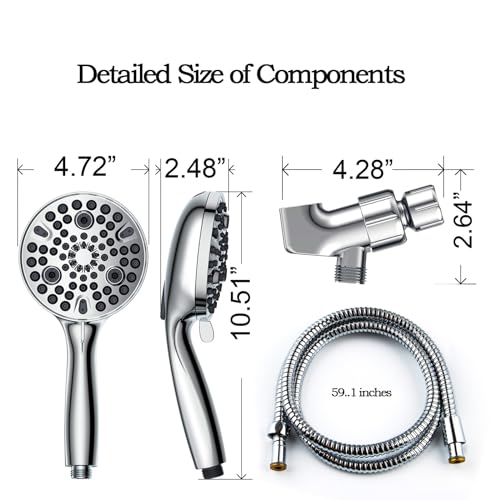 Detachable Shower head with Handheld Spray Combo, Apartment must haves High Pressure with Long Hose 10 Multifunctional Set Mode, Wall Installed Rain Showerhead, Adjustable Bracket Built-in Clean Jet