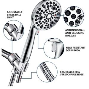 Detachable Shower head with Handheld Spray Combo, Apartment must haves High Pressure with Long Hose 10 Multifunctional Set Mode, Wall Installed Rain Showerhead, Adjustable Bracket Built-in Clean Jet