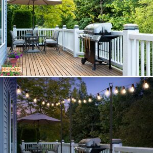 LOPANNY String Light Poles - 2 Pack 9.8 FT for Outside Hanging - Backyard, Garden, Patio, Deck Lighting Stand for Outdoor Parties, Wedding