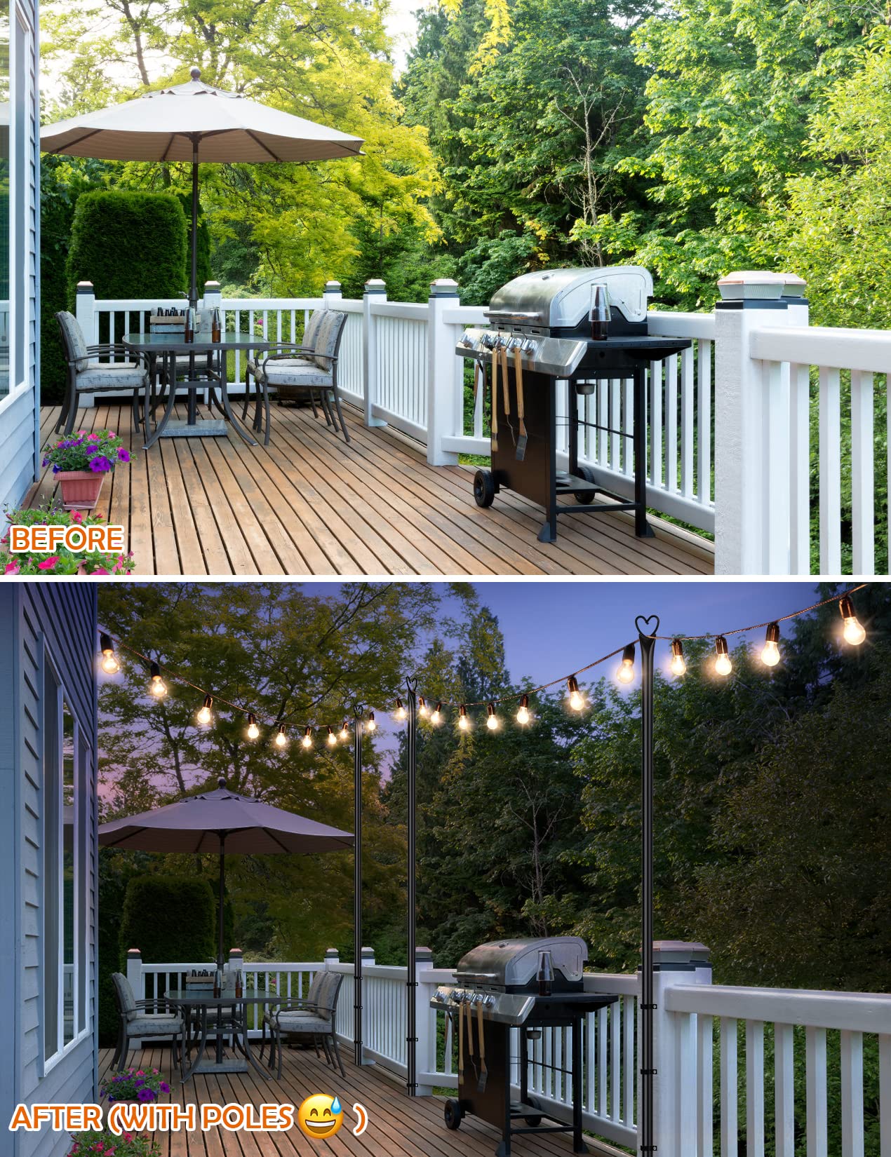 LOPANNY String Light Poles - 2 Pack 9.8 FT for Outside Hanging - Backyard, Garden, Patio, Deck Lighting Stand for Outdoor Parties, Wedding