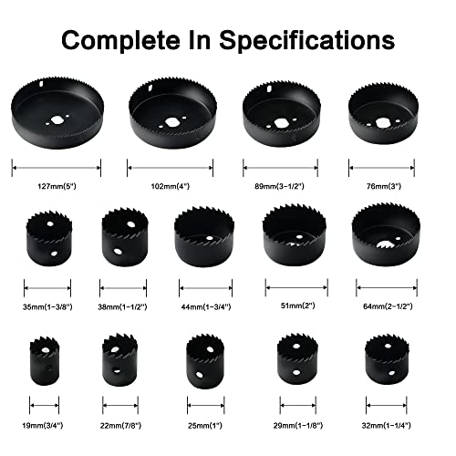 GMTOOLS Hole Saw Set, 19Pcs Hole Saw Kit with General Purpose 3/4" to 5"(19-127mm) Saw Blades, Mandrels, Drill Bits, Installation Plate, Hex Key with Storage Case, Idear for Wood, Plywood, PVC Board