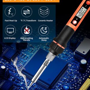 HUASOET Digital Soldering Iron 80W 110V, LCD Display Portable Electric Solder Iron, Sautering Gun Kit for Electronics - Auto Sleep, Fast Heating, Adjustable Temperature