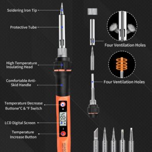 HUASOET Digital Soldering Iron 80W 110V, LCD Display Portable Electric Solder Iron, Sautering Gun Kit for Electronics - Auto Sleep, Fast Heating, Adjustable Temperature