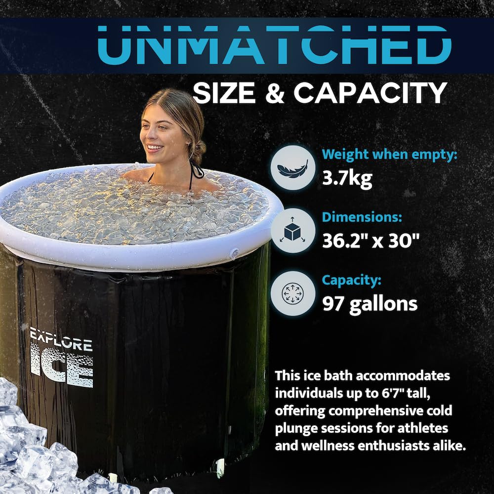 Explore Fitness Large Portable Ice Baths *Dec 2023 Upgrade* For Recovery/Cold Water Therapy Tub/Outdoor/Ice bath Tub For Athletes/Folding Bathtub Adult/Plunge Pool