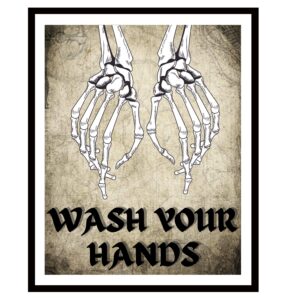 roxbury row skeleton hands bathroom decor wall art, skeleton decor | funny bathroom signs, gothic bathroom decor wall art, creepy decor, spooky decor, halloween bathroom decor (8x10 unframed)