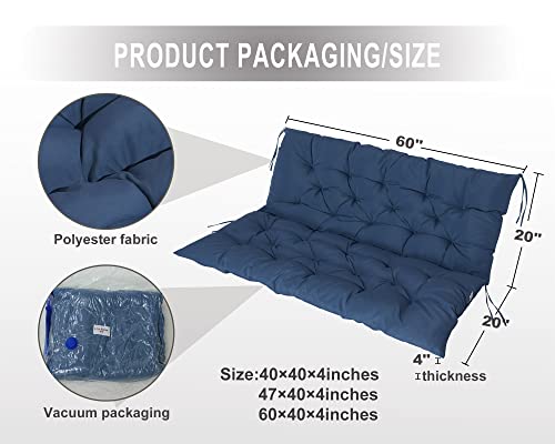 COSNUOSA Swing Replacement Cushions Waterproof Porch Swing Cushions 2-3 Seater Outdoor Swing Cushions for Outdoor Furniture Navy 60x40 Inches