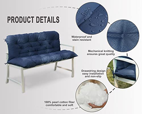 COSNUOSA Swing Replacement Cushions Waterproof Porch Swing Cushions 2-3 Seater Outdoor Swing Cushions for Outdoor Furniture Navy 60x40 Inches