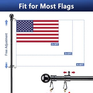 Flag Poles for Outside House - 5ft Tangle Free Flag Pole for House,Flagpoles Residential with Multi-Position Holder Bracket,Heavy Duty Flag Pole Kit High Wind Resistant for Outdoor,Porch,Truck-Black