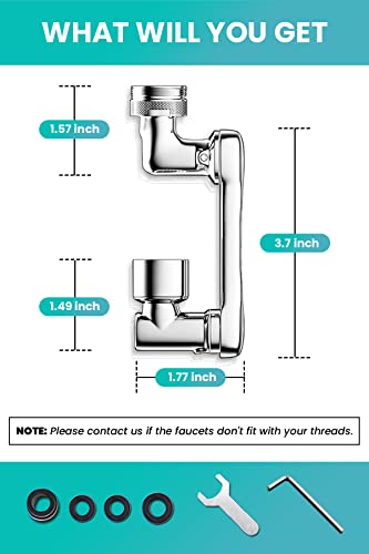 WIRELEL1080° Rotating Faucet Extender, Universal Splash Filter Faucet Aerator with 2 Water Flow Mode with Rubber Gaskets for Bathroom Kitchen Faucet