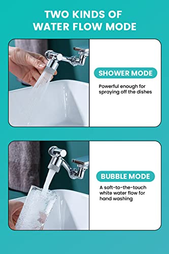 WIRELEL1080° Rotating Faucet Extender, Universal Splash Filter Faucet Aerator with 2 Water Flow Mode with Rubber Gaskets for Bathroom Kitchen Faucet